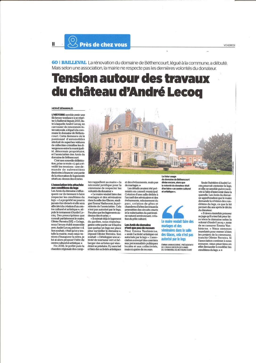 Le Parisien titre « Tension autour des travaux du Château d’André Lecoq ...